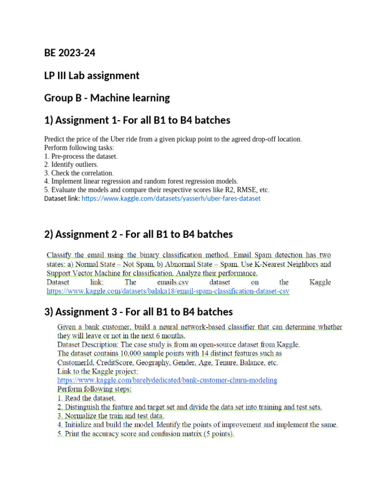 Core - Machine Learning Lab Assignment Year 2024-25 | PDF