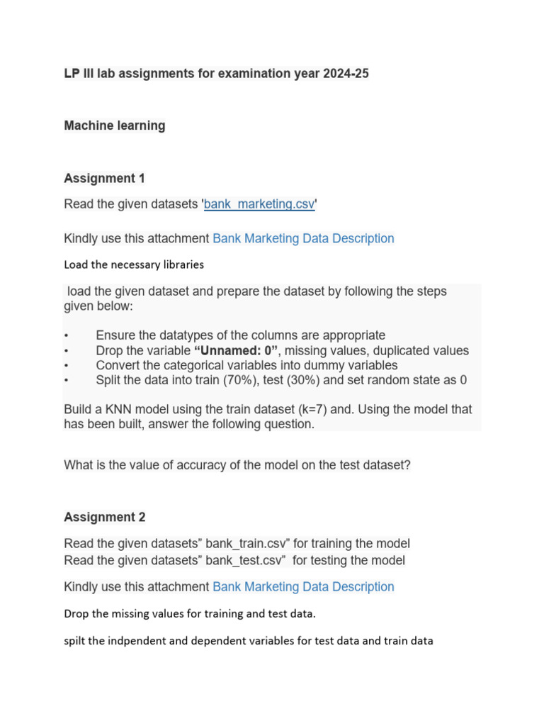 2024-25 Machine Learning Lab Assignments | PDF | Regression Analysis | Linear Regression