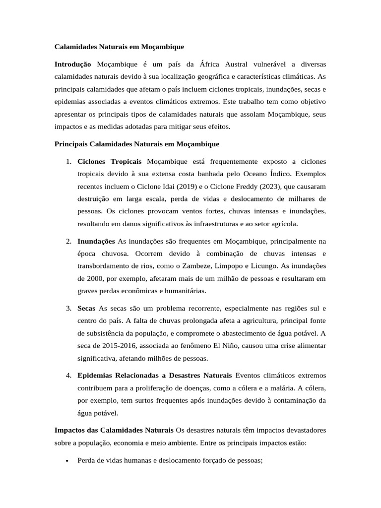 Calamidades Naturais em Moçambique | PDF | Moçambique | Seca