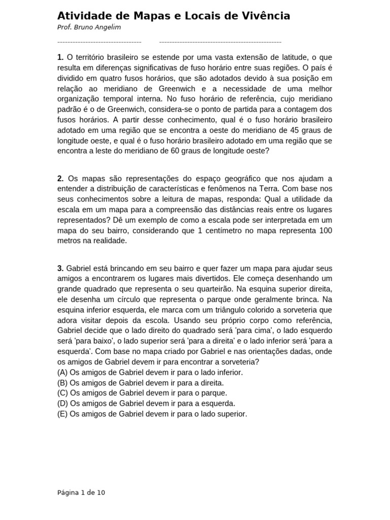 Prova de Mapas e Locais de Vivência | PDF | Longitude | Brasil