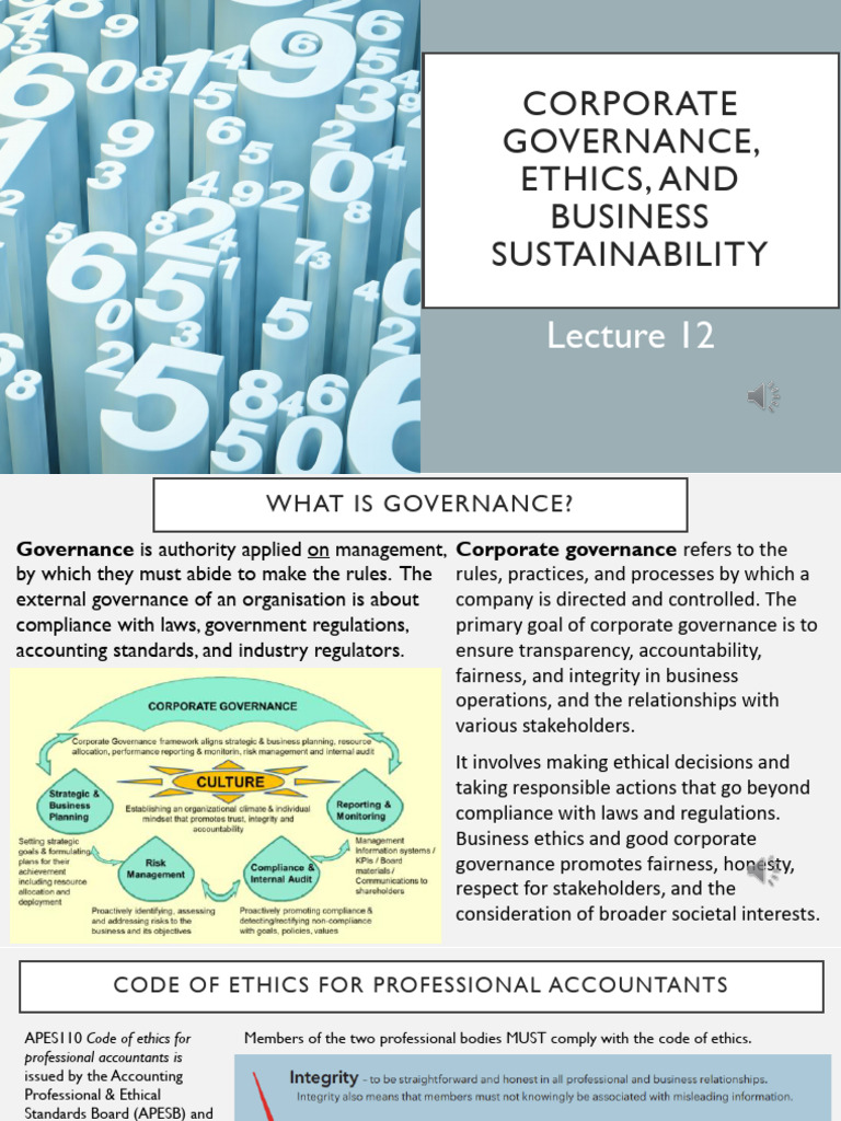Lecture 12 Corporate Governance Ethics and Business Sustainability ...
