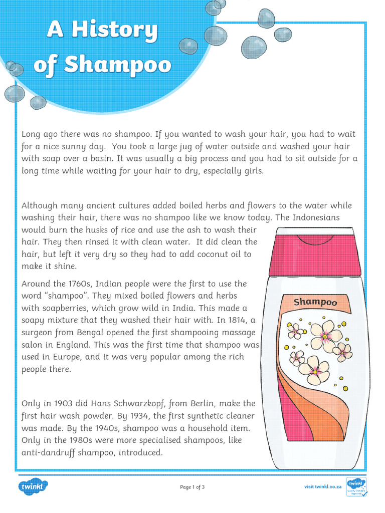 Grade 5 Comprehension - History of Shampoo | PDF | Shampoo