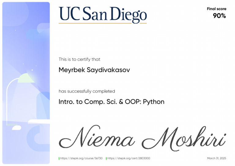 Intro To Comp Sci and OOP Python Certificate | PDF