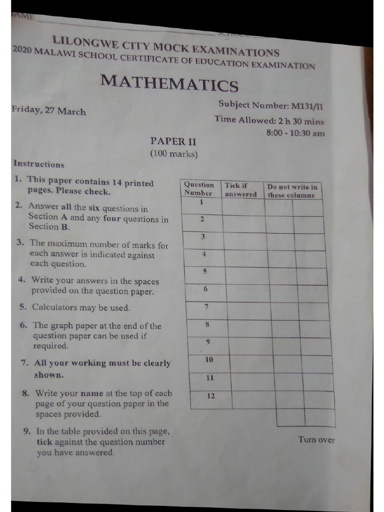 Lilongwe_mock_math_pp2_(1) | PDF