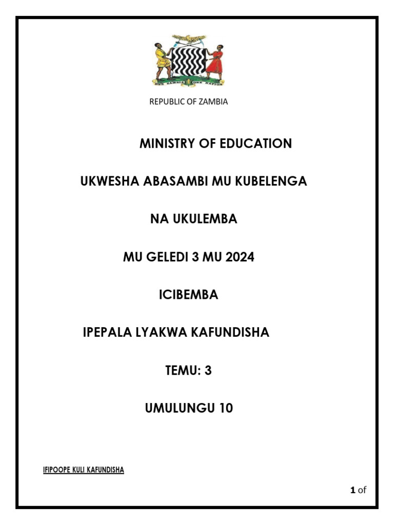 Icibemba G3 2024 Term 3 Week 10 TP | PDF | Linguistics | Languages