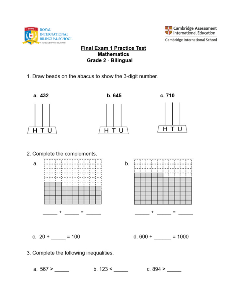 G2 (Mathematics) - Final Exam 1 - Practice Test | PDF