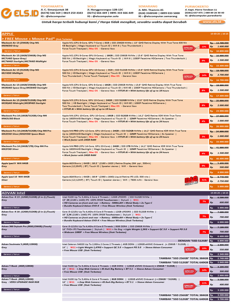 ELS 15 Maret 2025 | PDF | I Pad | Computer Hardware
