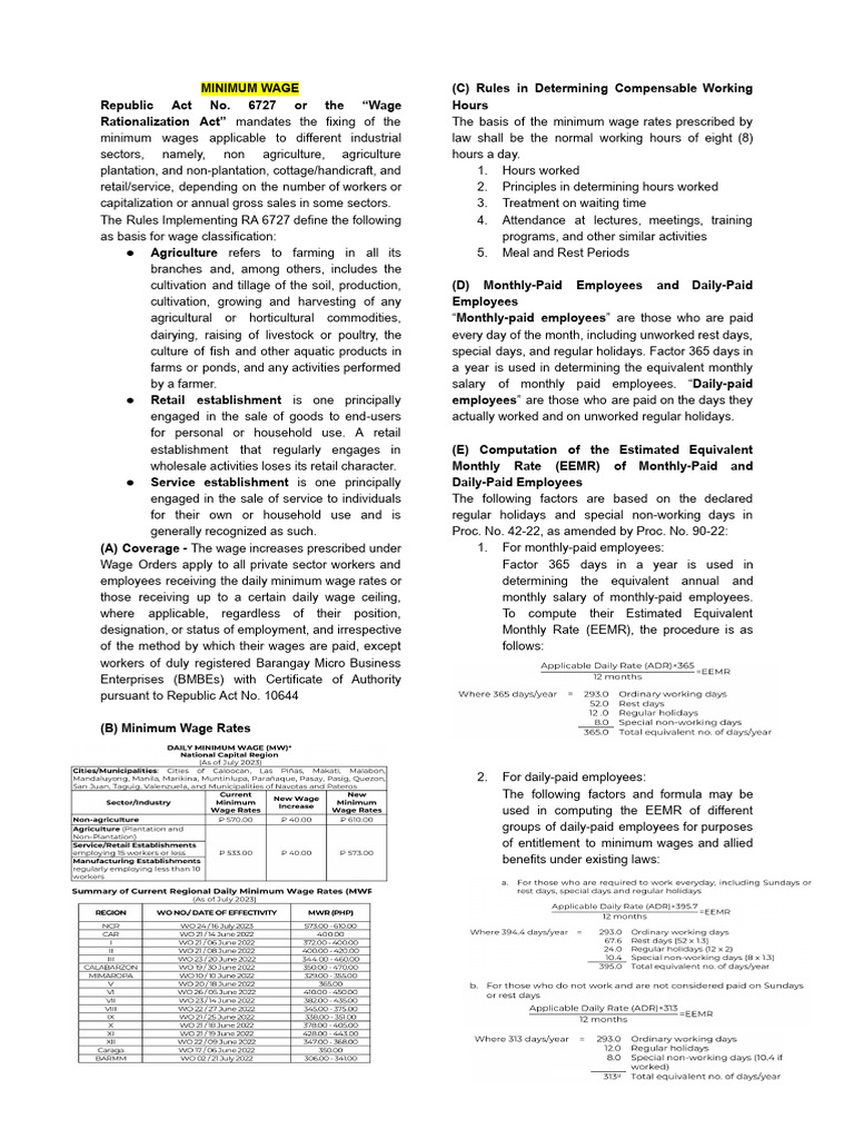 Chra Monetary Benefits Reviewer | PDF | Cost Of Living | Employment