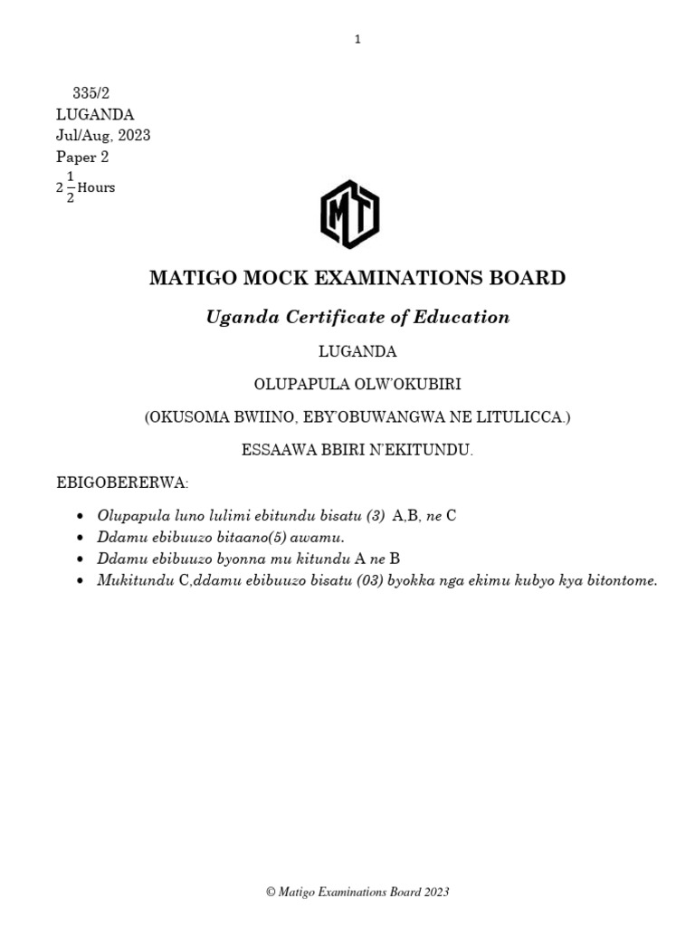 Luganda Uce 2 2023-1 | PDF