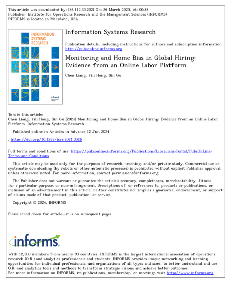 Liang Et Al 2024 Monitoring and Home Bias in Global Hiring Evidence ...