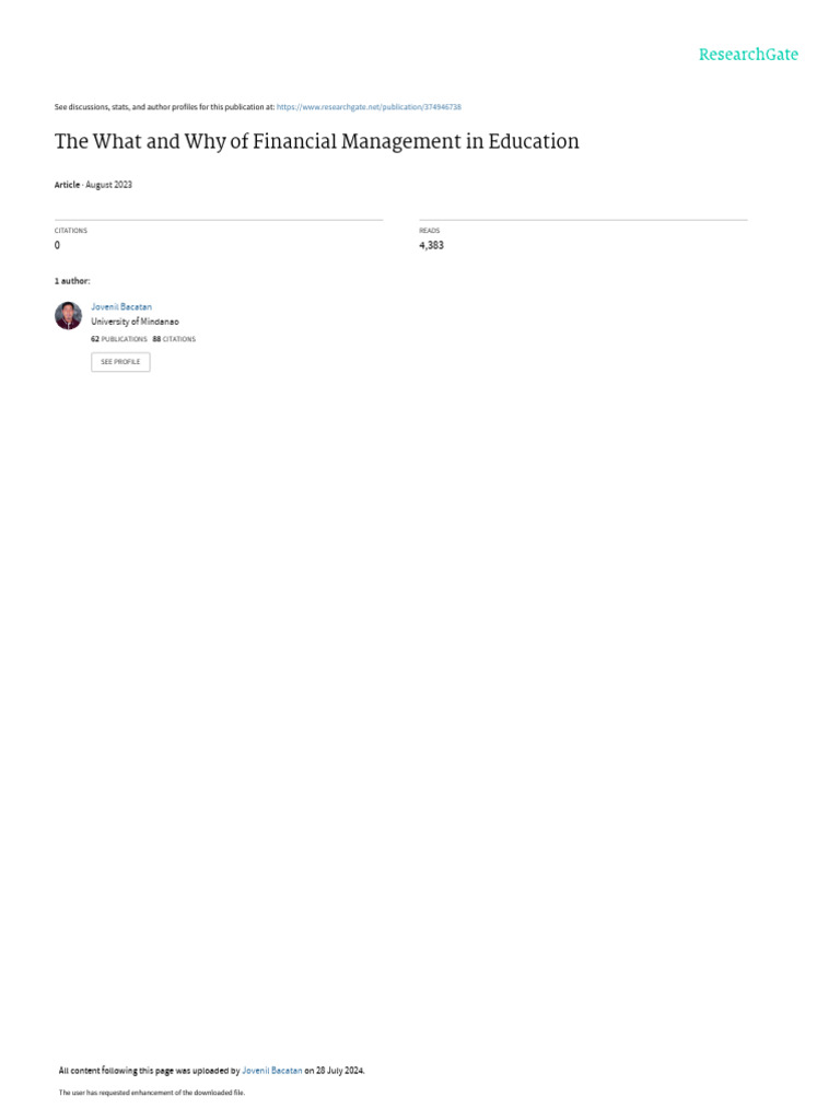 The What and Why of Financial Management in Education: August 2023 | PDF