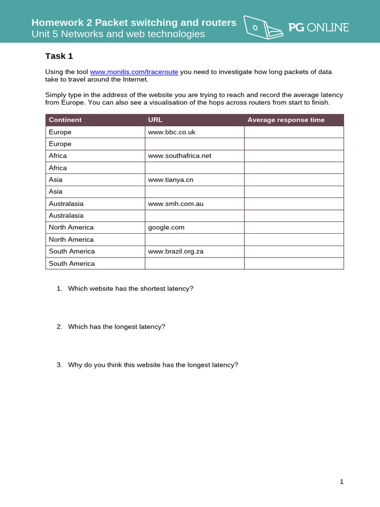 Networks Worksheet 2 Internet Communication | PDF | Computer Network ...