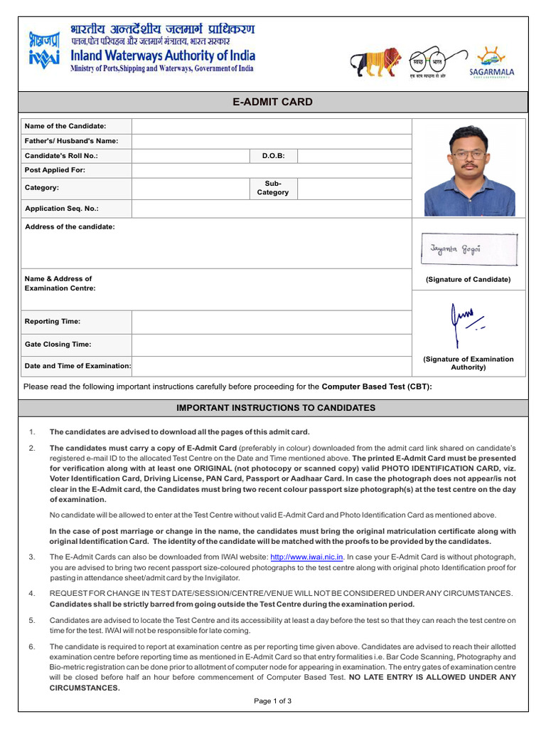 E-Admit Card Instructions for Candidates | PDF | Identity Document