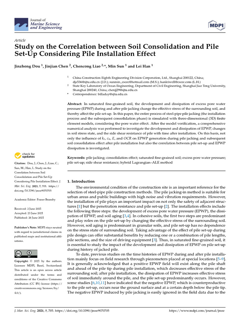 Study on the Correlation between Soil Consolidation and Pile Set-Up Considering Pile ...