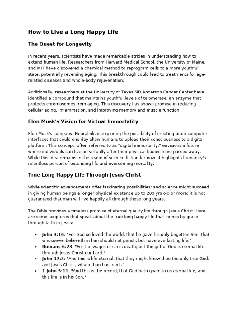 Secrets to a Long, Happy Life | PDF | Eternal Life (Christianity ...