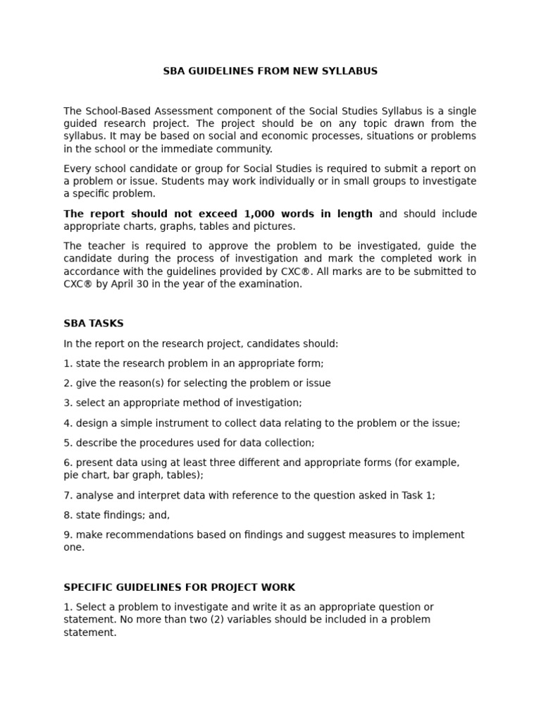 SBA GUIDELINES FROM NEW SYLLABUS | PDF