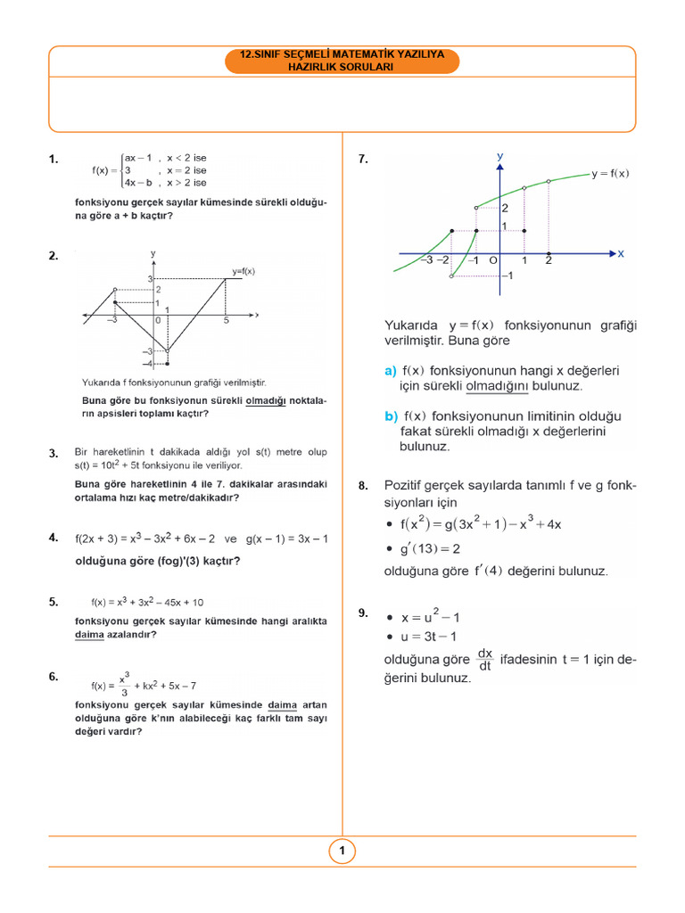 12sinif Secmeli Matematik Yaziliya Hazirlik Sorulari | PDF