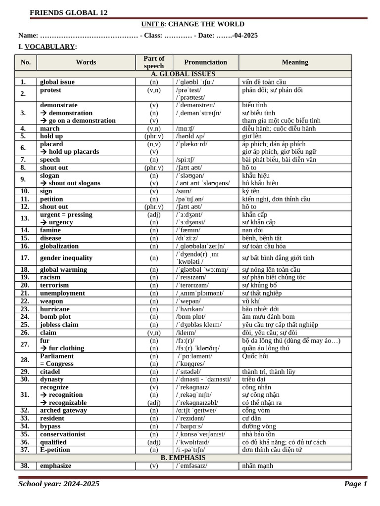 Unit 8 Friends Global E12 | PDF
