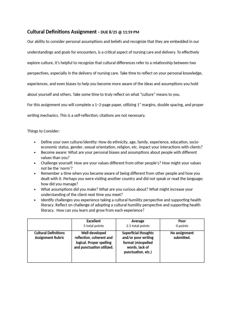 1-Cultural Definitions Assignment | PDF | Literacy | Liberal Arts Education