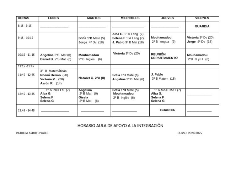 Mi Horario 2024-2025 | PDF