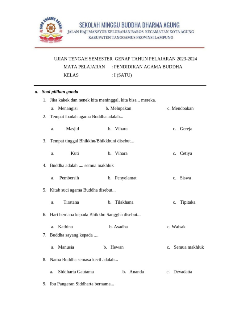 PTS Agama Buddha Kelas 1 2024 | PDF