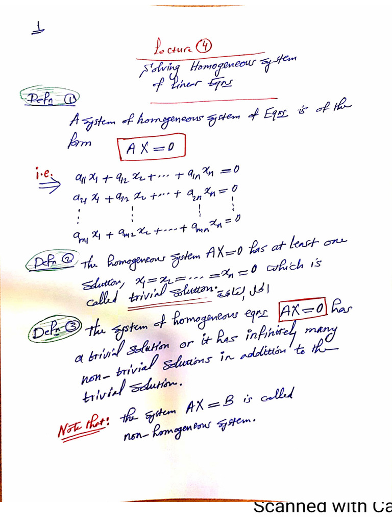 Lecture 4 (Solving Homogeneous System) | PDF