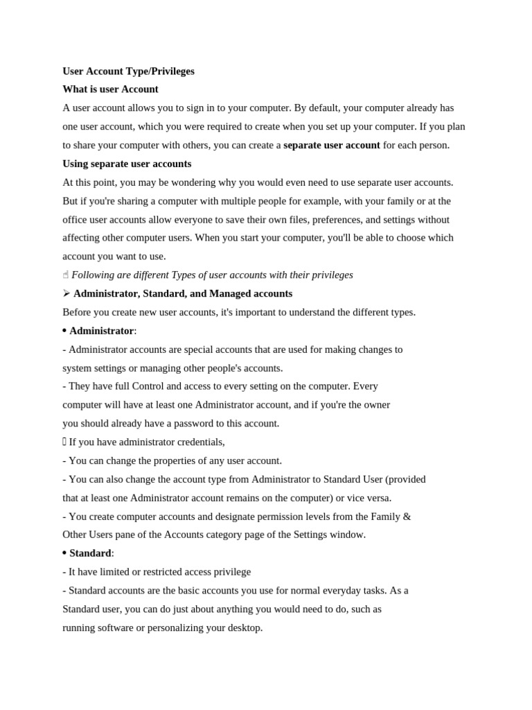 User Account Type | PDF | Application Software | Spreadsheet