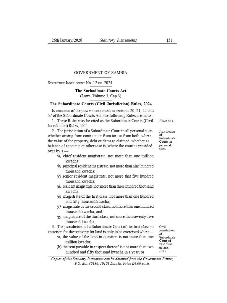 STATUTORY INSTRUMENT NO. 12 OF 2024 The Subordinate Courts (Civil ...