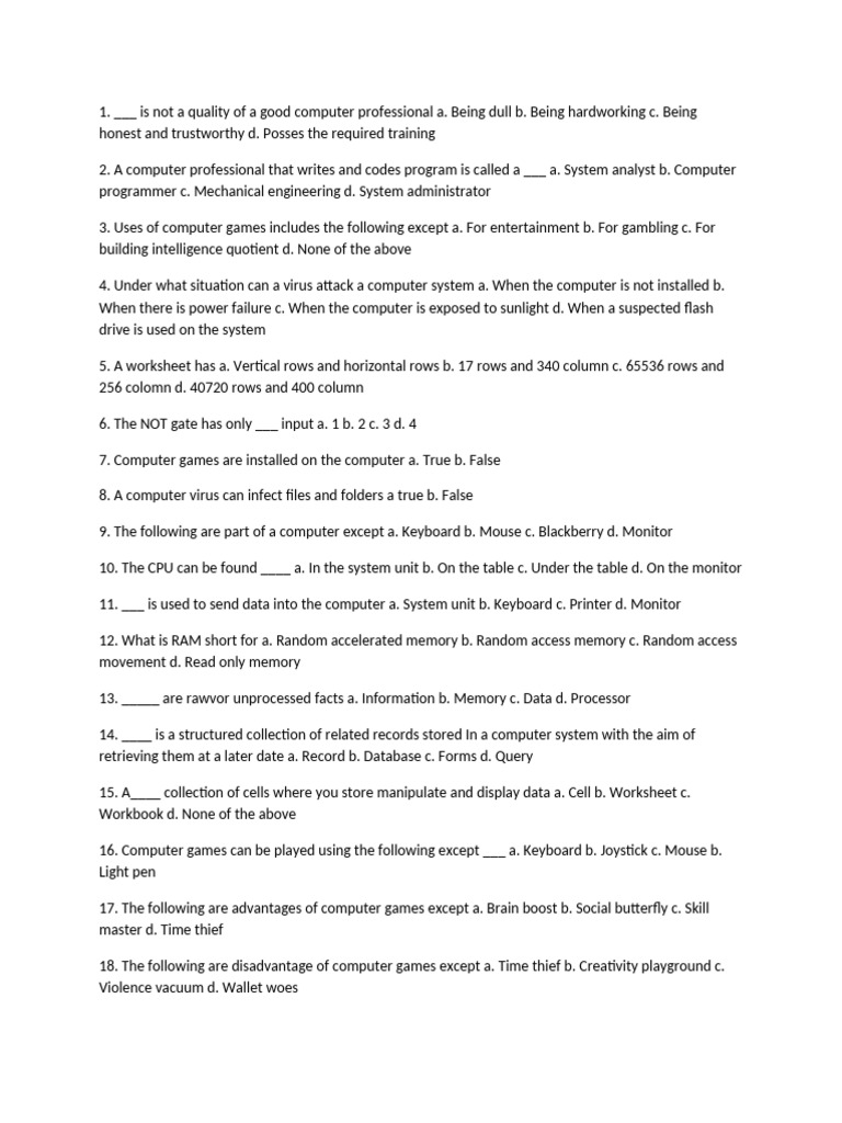 Types and Qualities of Computer Games | PDF