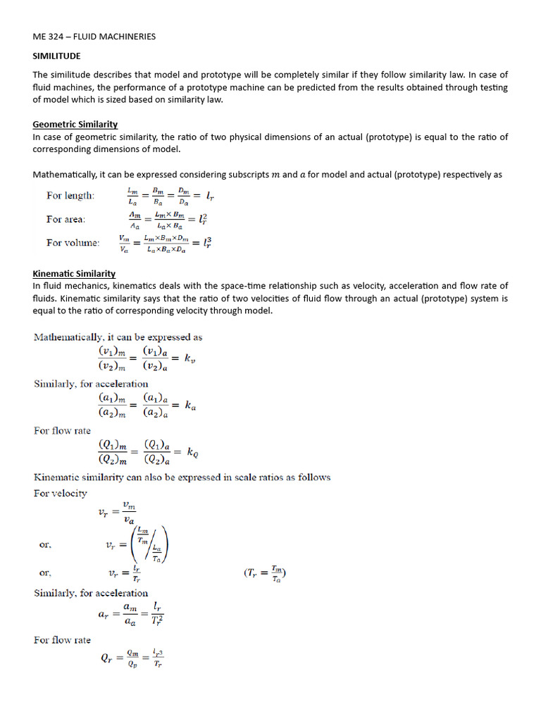 Fluid Machineries: Understanding Similitude | PDF | Force | Kinematics