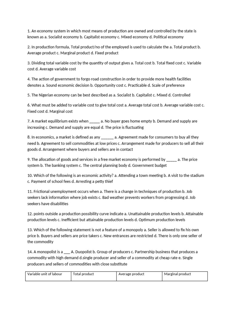 ss2 Economics Second Term Exam | PDF | Perfect Competition | Economics