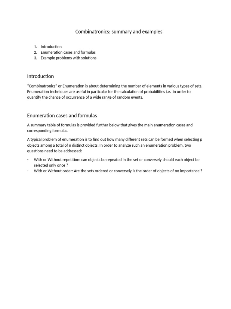 Combinatronics Summary and Examples | PDF