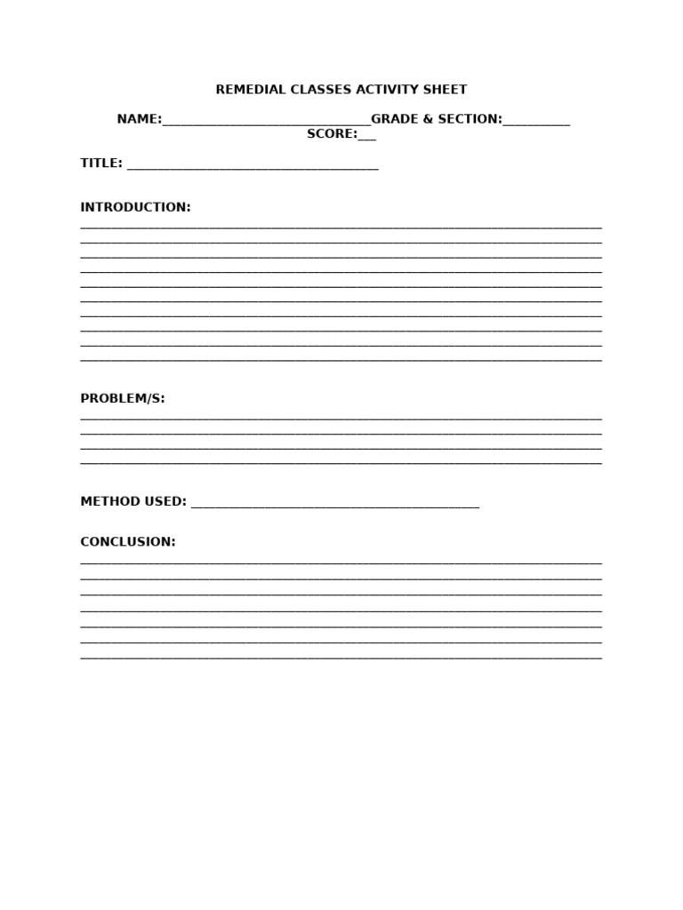Remedial Classes Activity Sheet | PDF