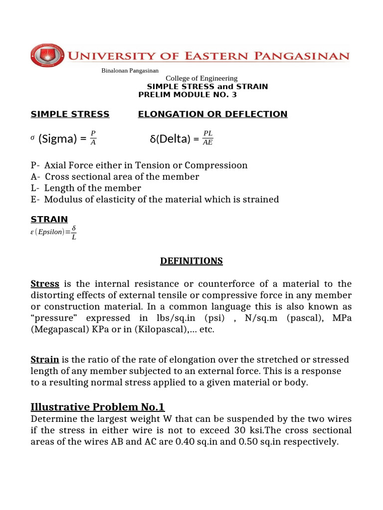 Prelim MODULE NO.3 Stress and Strain | PDF | Stress (Mechanics) | Young's Modulus