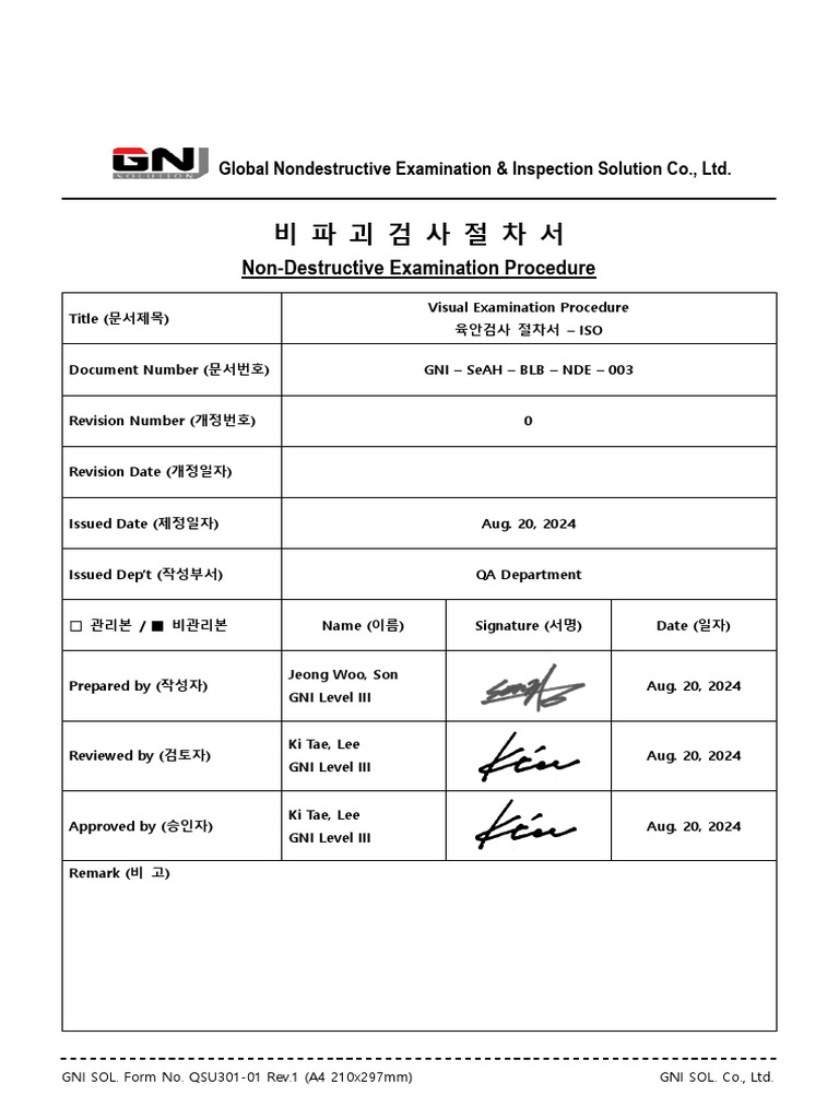 24BLK-NDE-006 - VT Procedure | PDF | Nondestructive Testing | Welding
