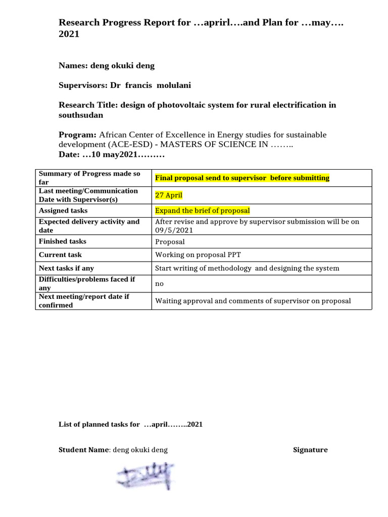 Research Progress Report APRIL | PDF
