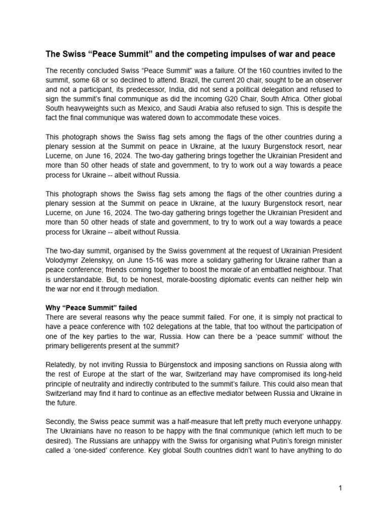 The Swiss "Peace Summit" and The Competing Impulses of War and Peace ...