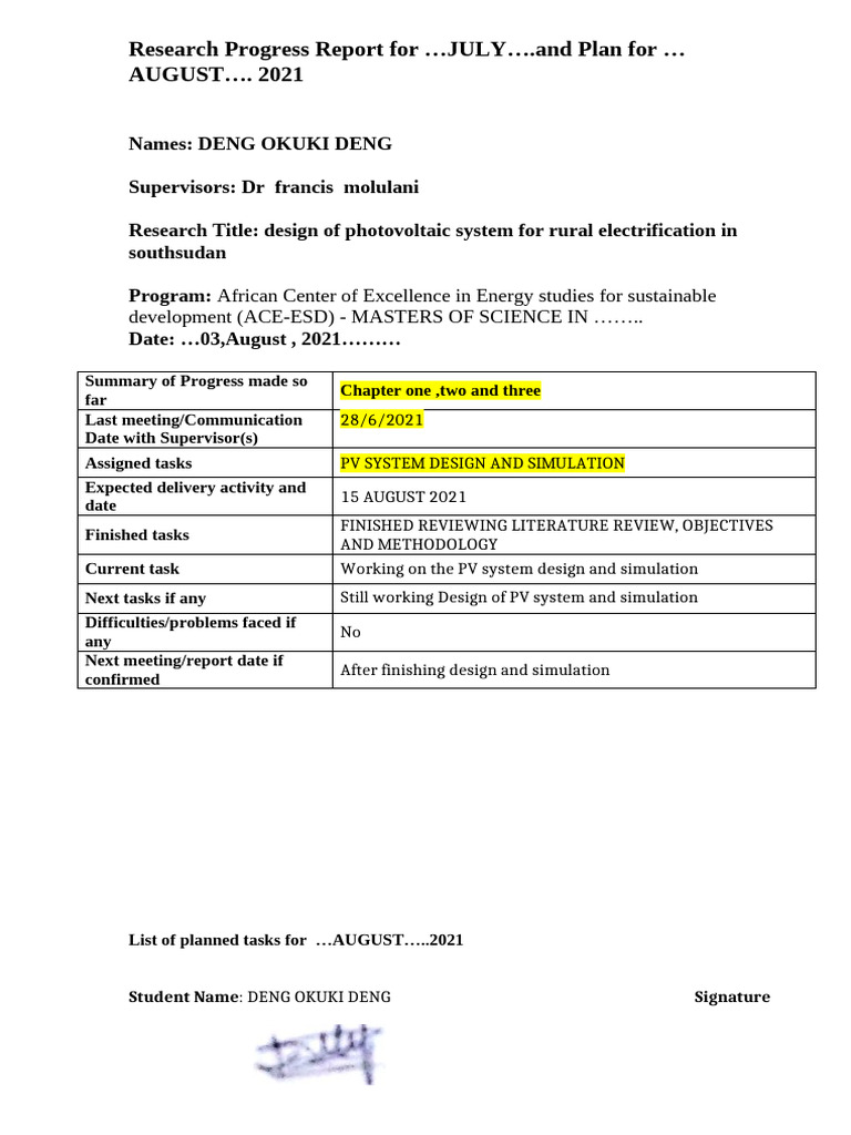 Research Progress Report JULY | PDF
