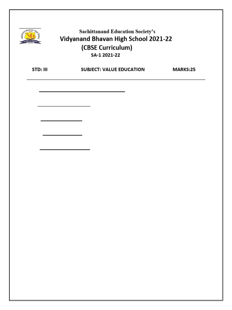 Std.3 V.ed S.A 2 Paper Pattern | PDF