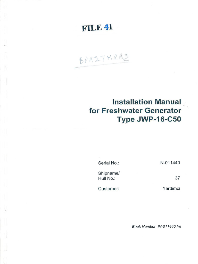 Fresh Water Generator - JWP-16-C50 Alfa Laval | PDF