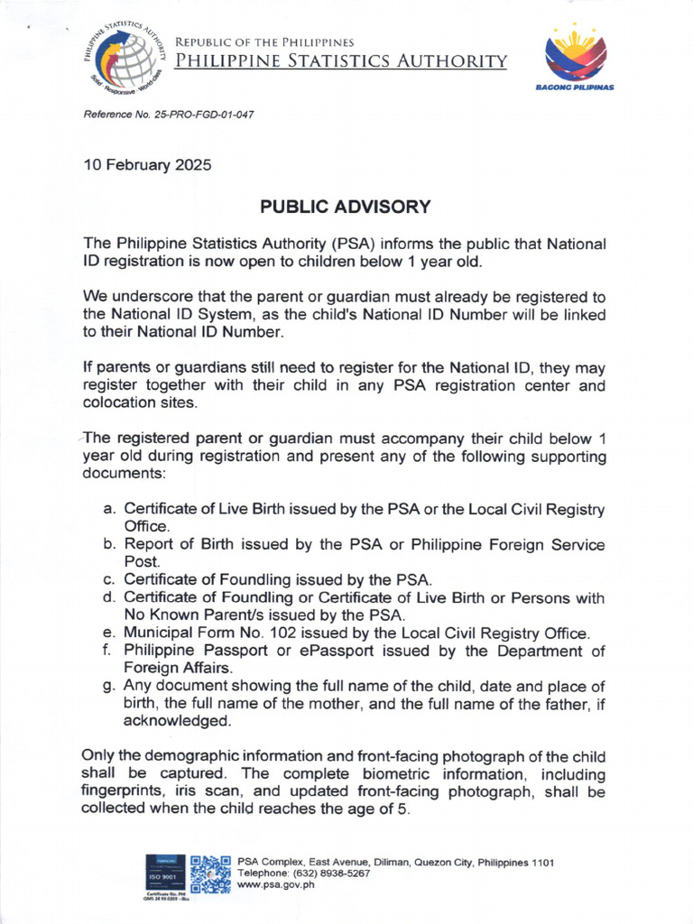 Public Advisory On Opening of National ID Registration To Children Below 1 Year Old - SIGNED ...