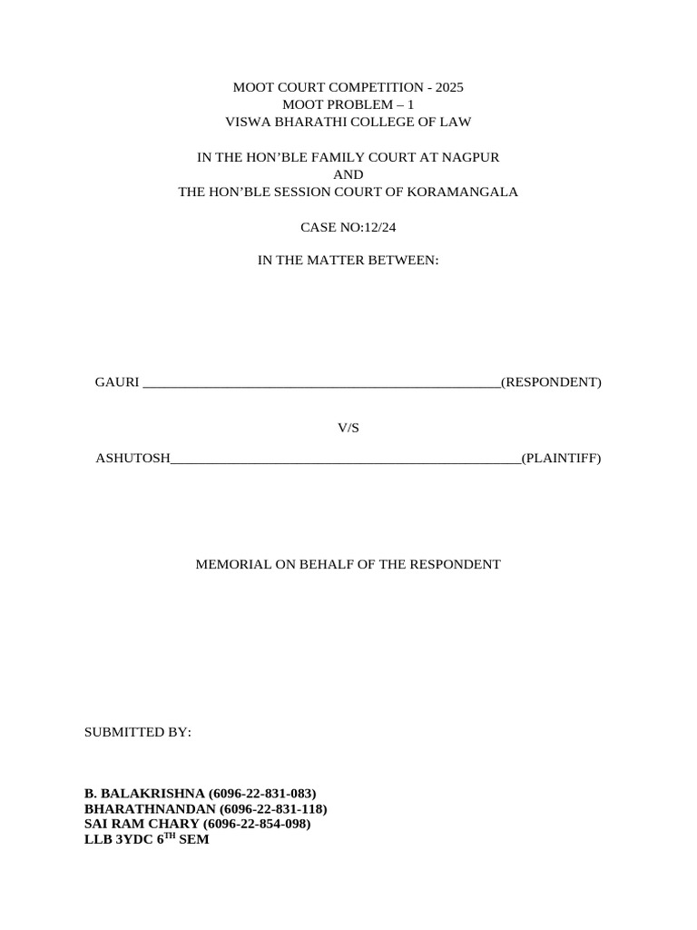 RESPONDENT SIDE MEMORIAL | PDF | Social Institutions | Justice