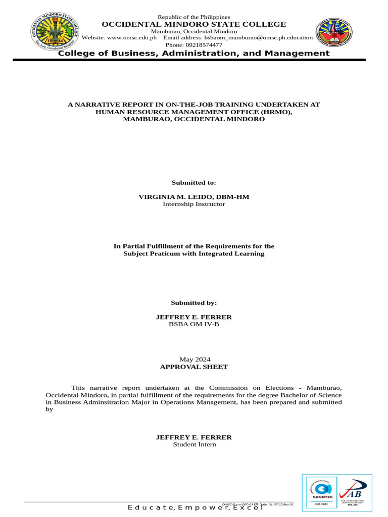 Full Narrative Report Russelle | PDF | Internship | Job Hunting