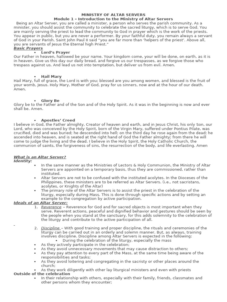 Introduction to Altar Server Ministry | PDF | Liturgical Year | Mass ...