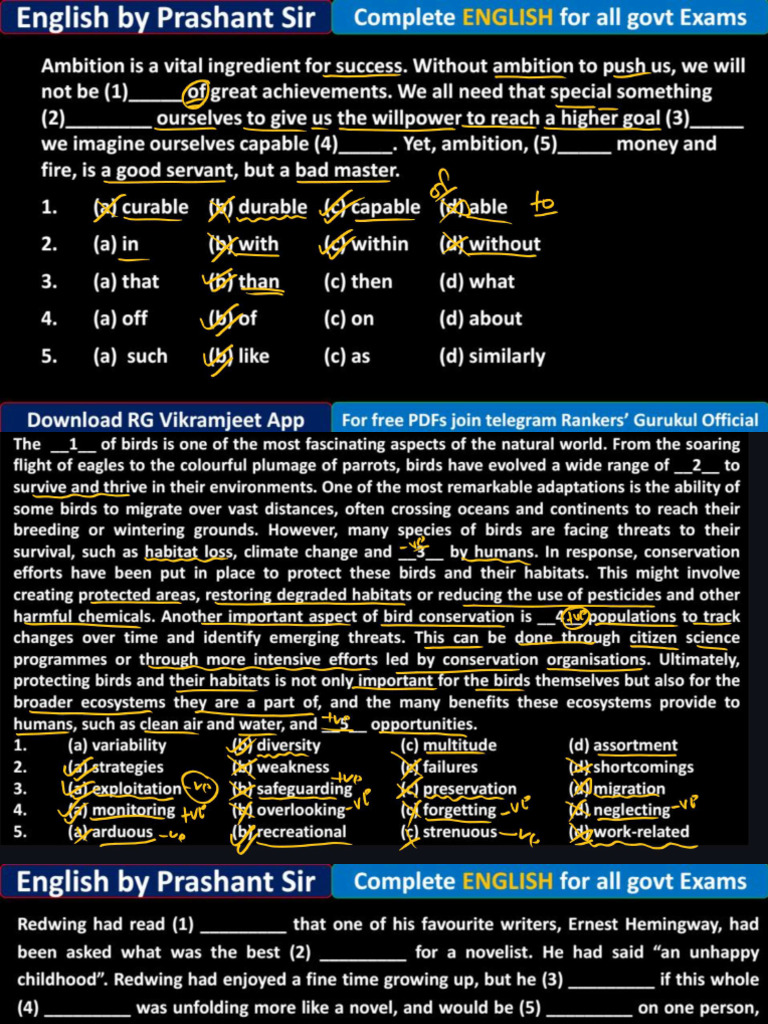 453) Cloze Test 09 (Class Notes) | PDF