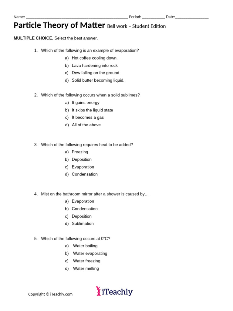 2 6 Bell Work SE Particle Theory of Matter (2) | PDF