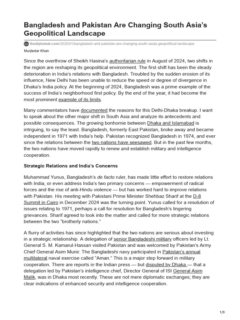 Bangladesh and Pakistan Are Changing South Asias Geopolitical Landscape ...