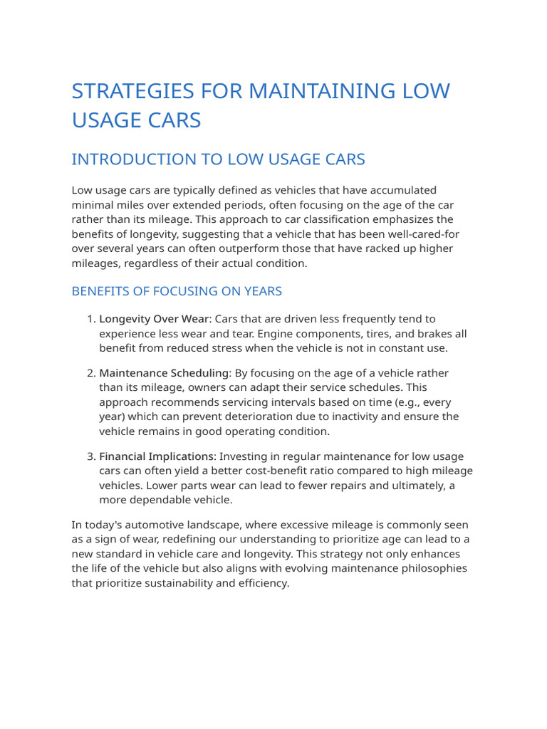 Strategies For Maintaining Low Usage Cars | PDF | Fuel Economy In ...