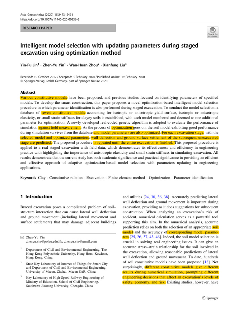 5 Intelligent model selection with updating parameters during staged excavation using ...