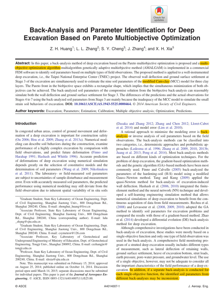 4 Back-Analysis and Parameter Identification For Deep Excavation Based On Pareto Multiobjective ...